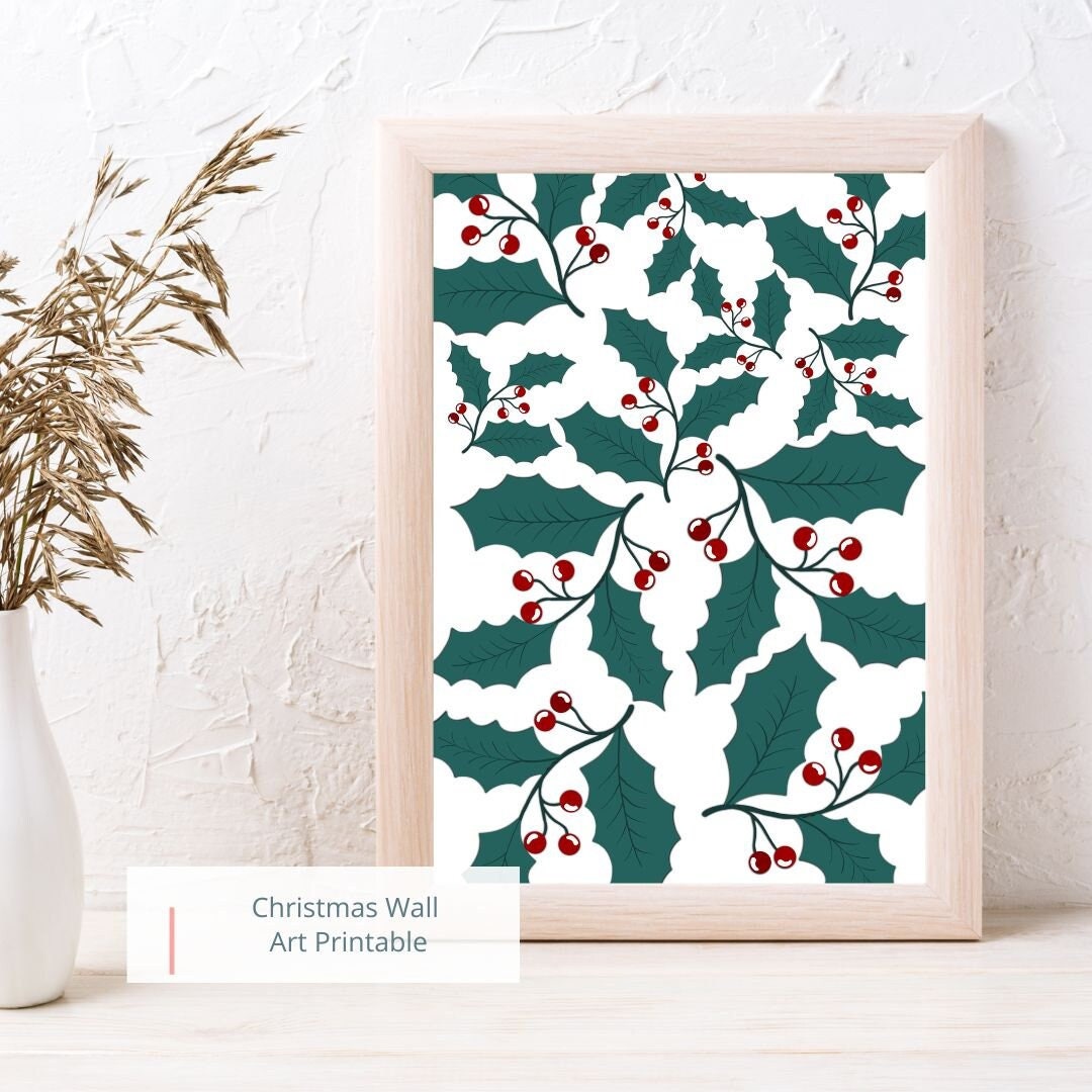 Christmas Holly Printable Downloadable Christmas Decor Poster - Etsy