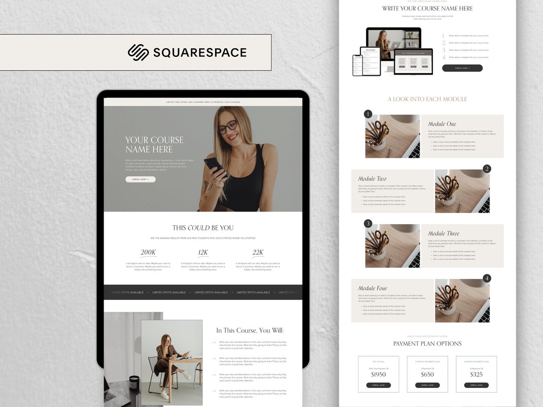 Squarespace Sales Page Template, Squarespace Course Page Website ...