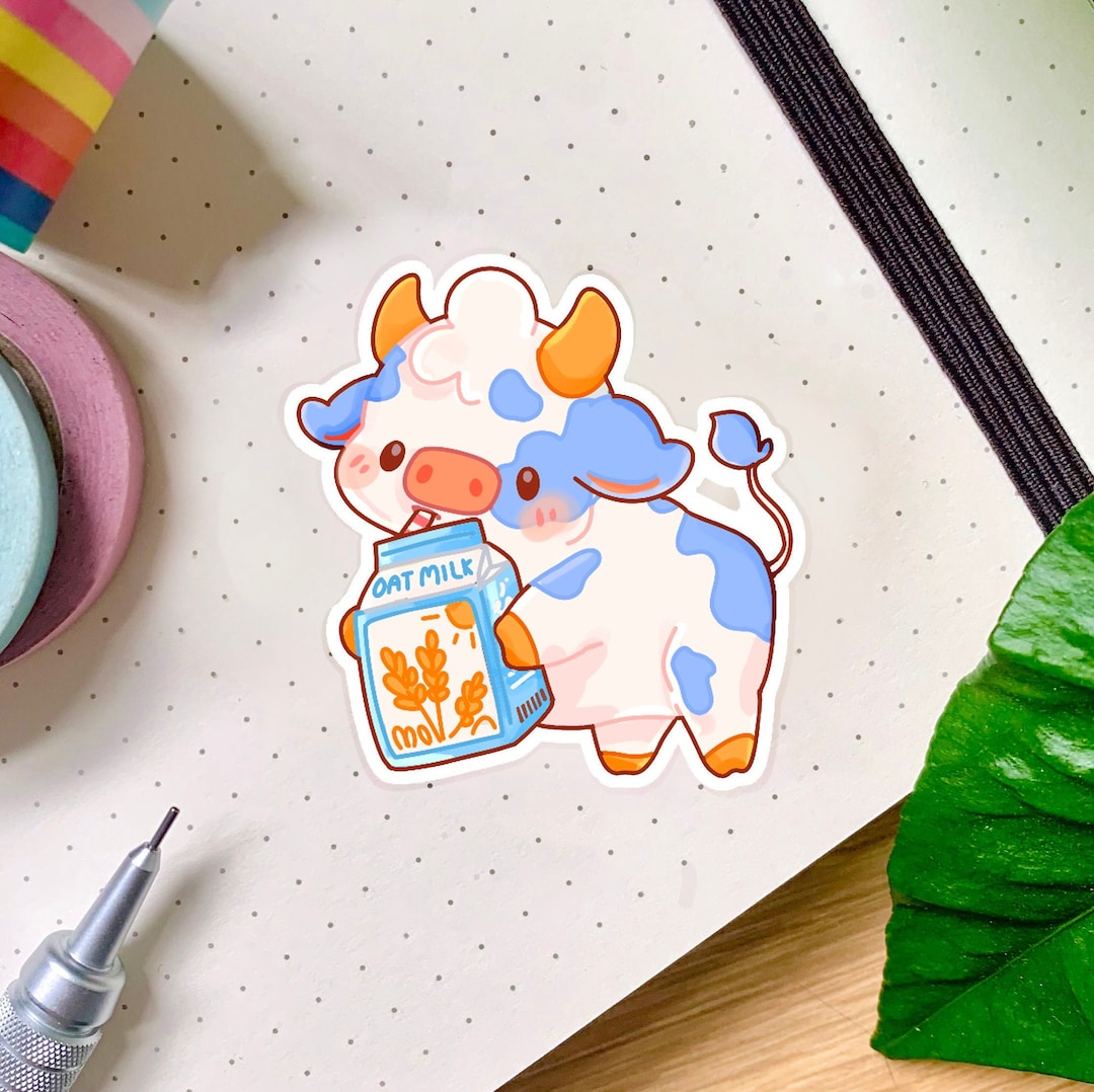 Cute Oat Milk Cow Die Cut Sticker | Glossy | Splashproof Sticker - Etsy