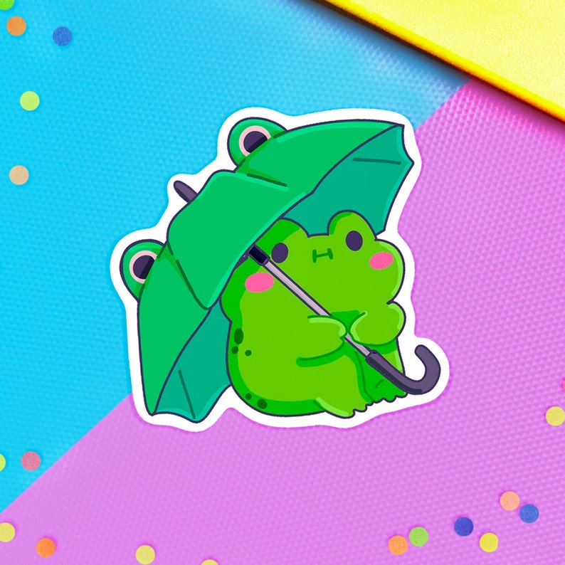 Cute Frog With a Froggy Umbrella Die Cut Sticker Glossy Splashproof ...