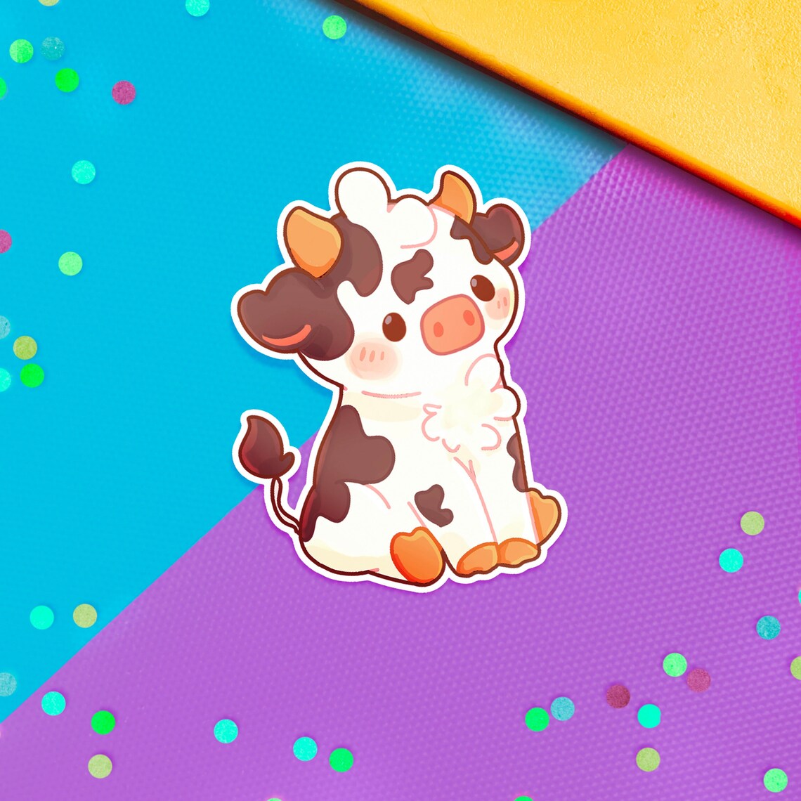 Cute Chocolate Brown Cow Die Cut Sticker | Glossy | Splashproof Sticker ...