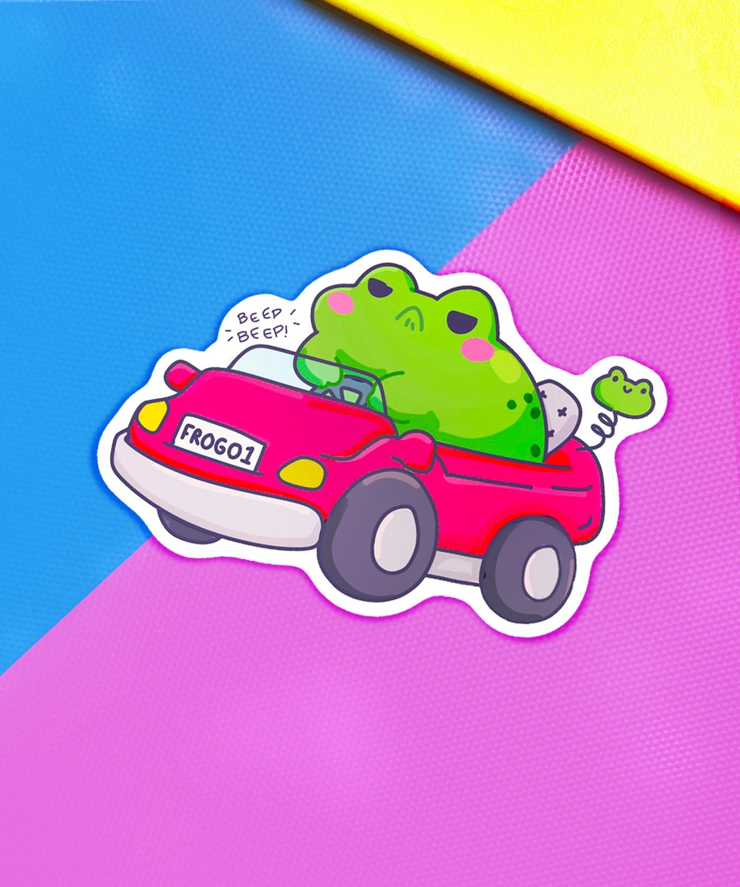 Cute Driving Road Rage Frog Die Cut Sticker Glossy - Etsy