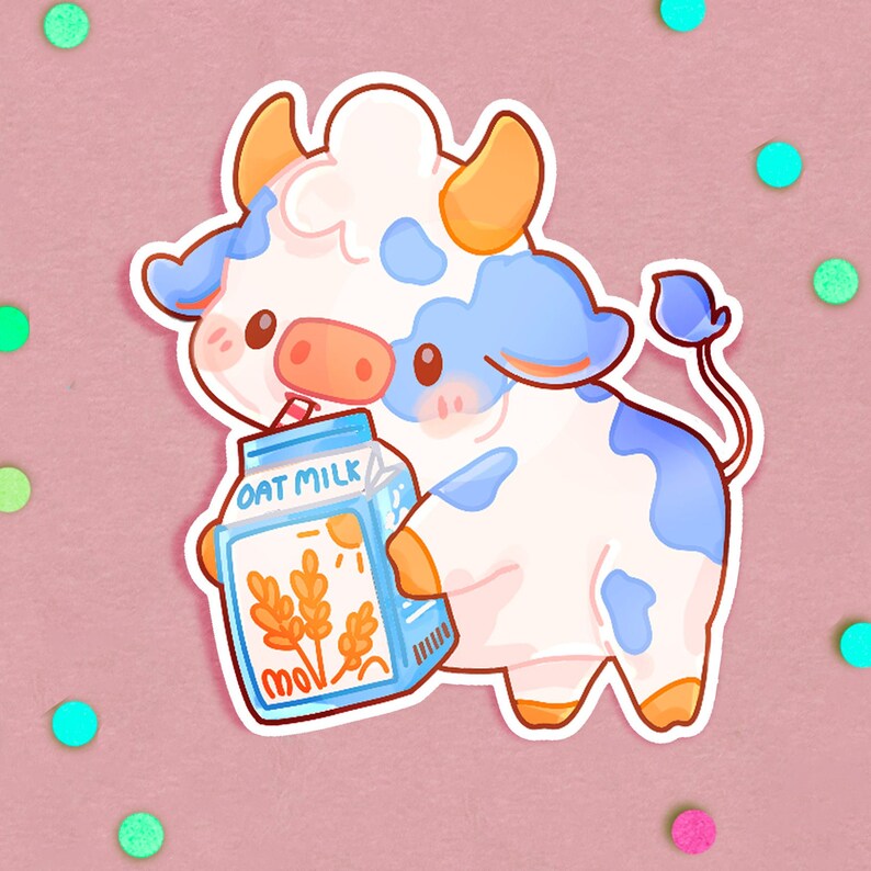 Cute Oat Milk Cow Die Cut Sticker | Glossy | Splashproof Sticker - Etsy