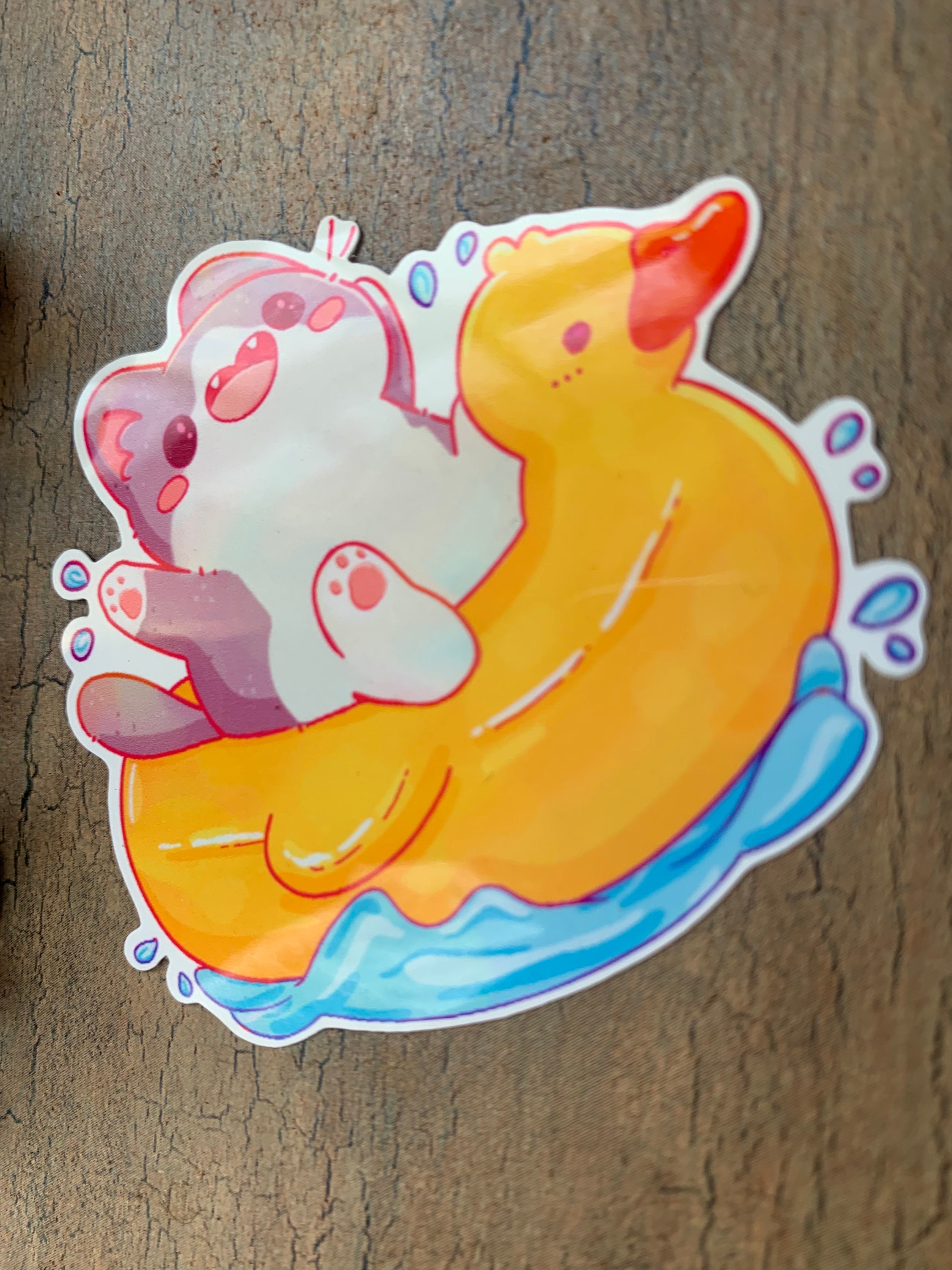 Summer Tuxedo Cat Glossy Sticker on a Rubber Ring Splashproof Sticker ...