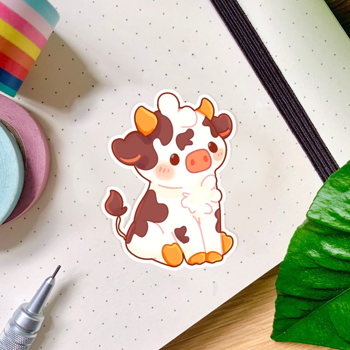 Cute Chocolate Brown Cow Die Cut Sticker | Glossy | Splashproof Sticker ...