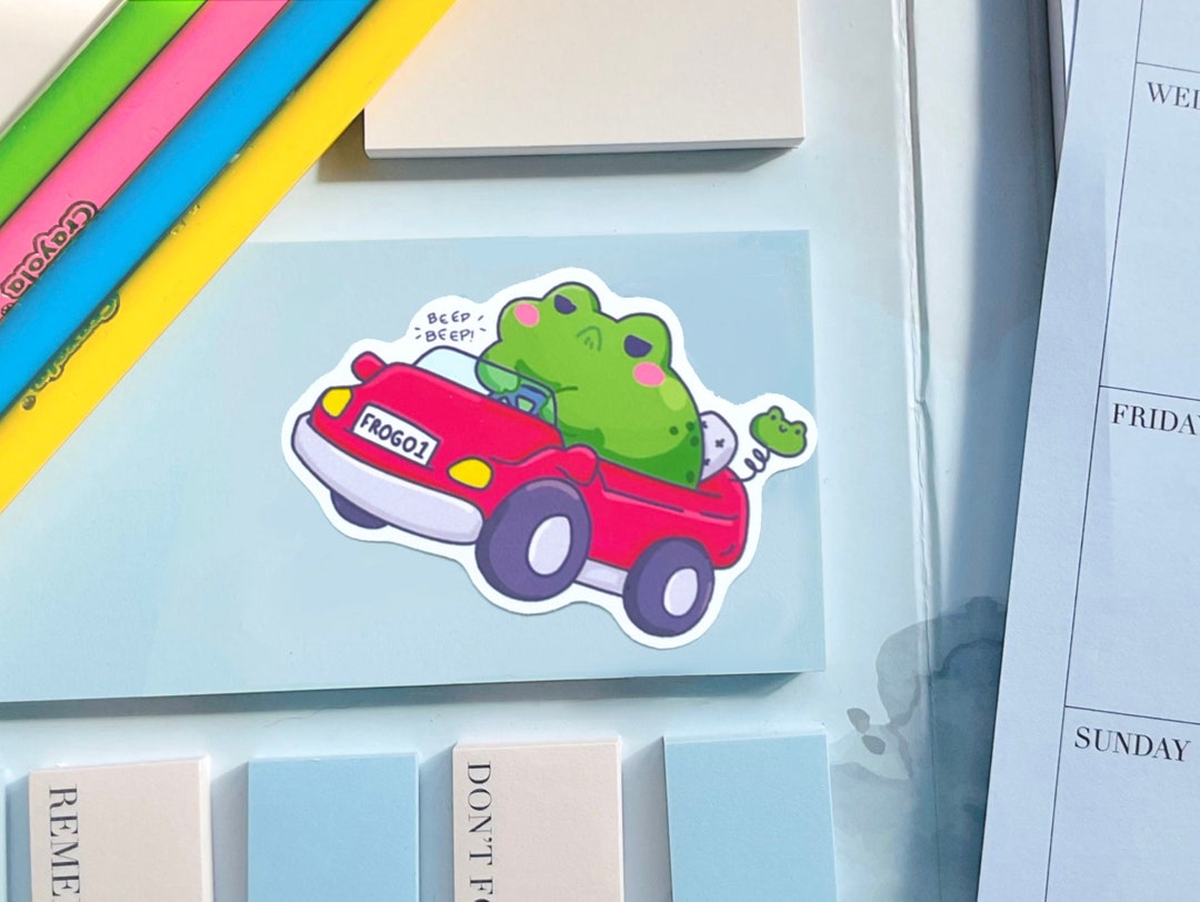 Cute Driving Road Rage Frog Die Cut Sticker | Glossy | Splashproof ...