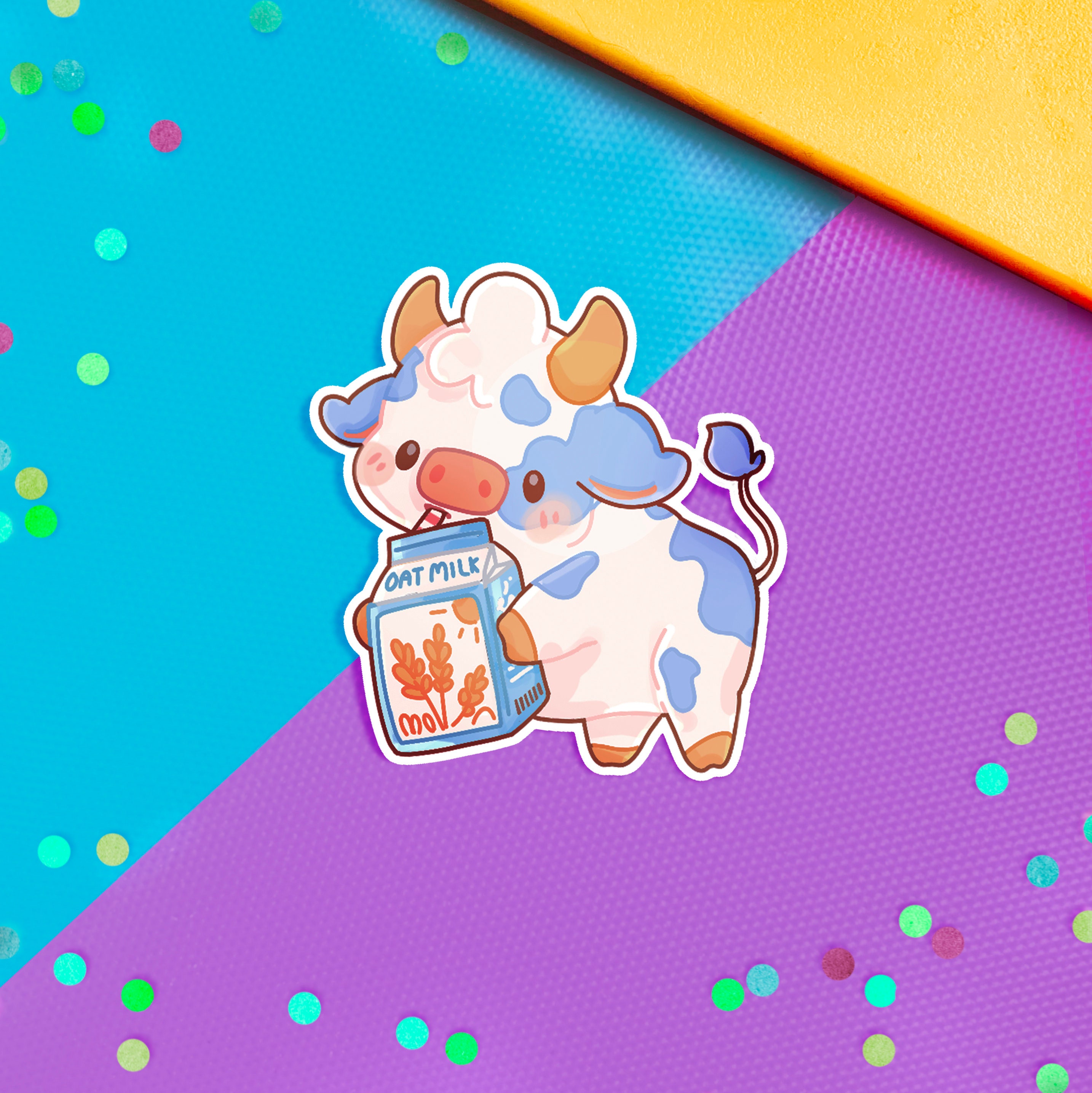 Cute Oat Milk Cow Die Cut Sticker | Glossy | Splashproof Sticker - Etsy