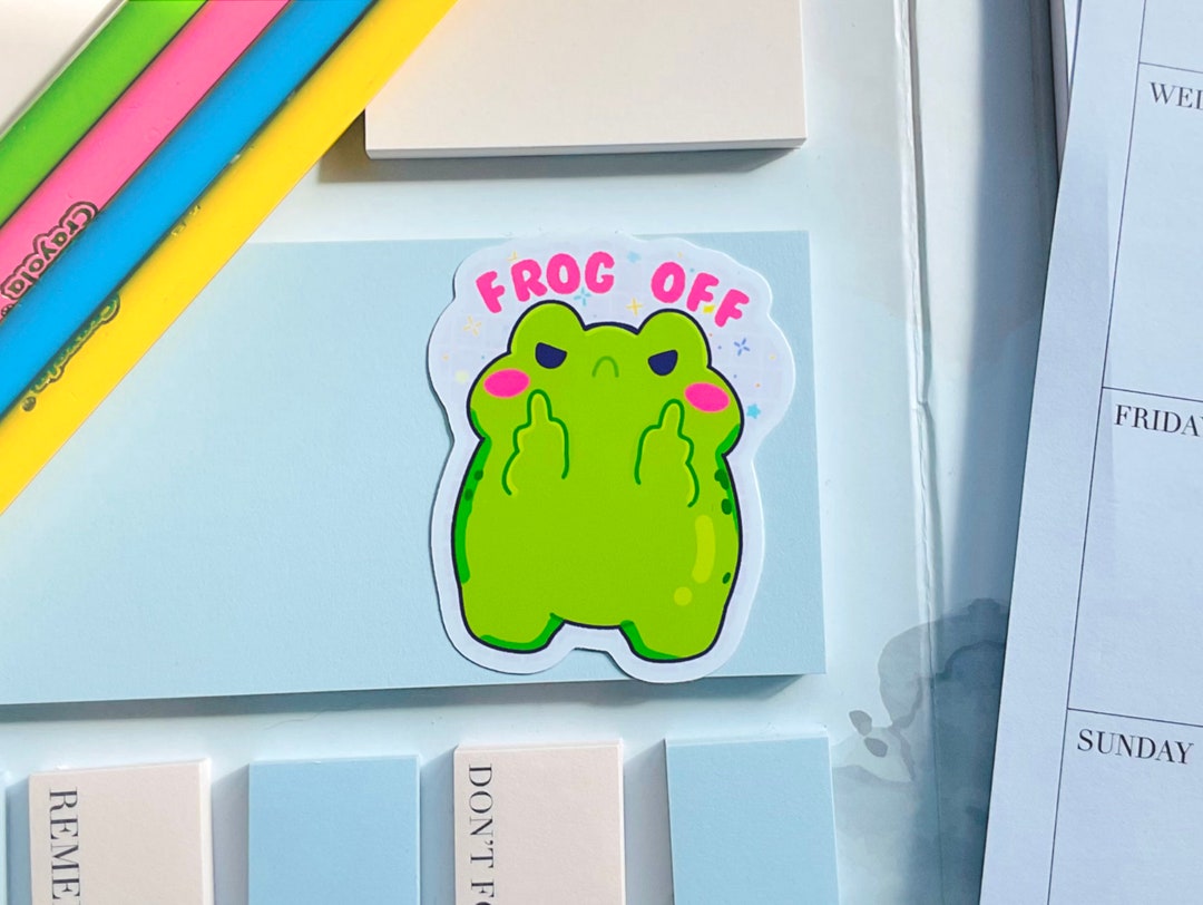 Grumpy frog Off Frog Die Cut Sticker Glossy Splashproof Sticker - Etsy