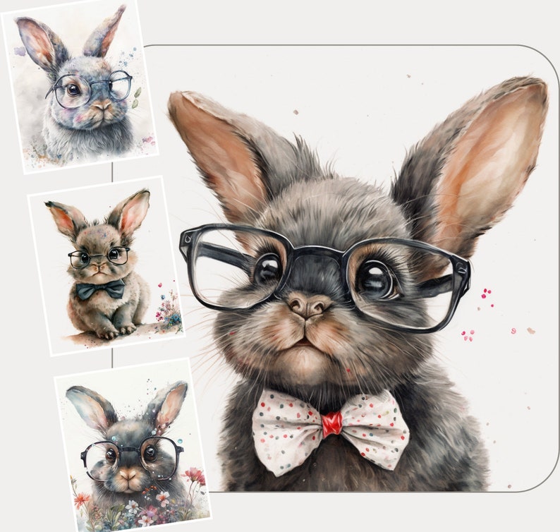 Cute Bunnies in Glasses Clip Art Funny Bunny Design Bundle - Etsy