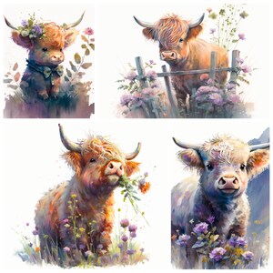 Highland Cow PNG Cow Watercolor Clipart Kawaii Cow Cute - Etsy
