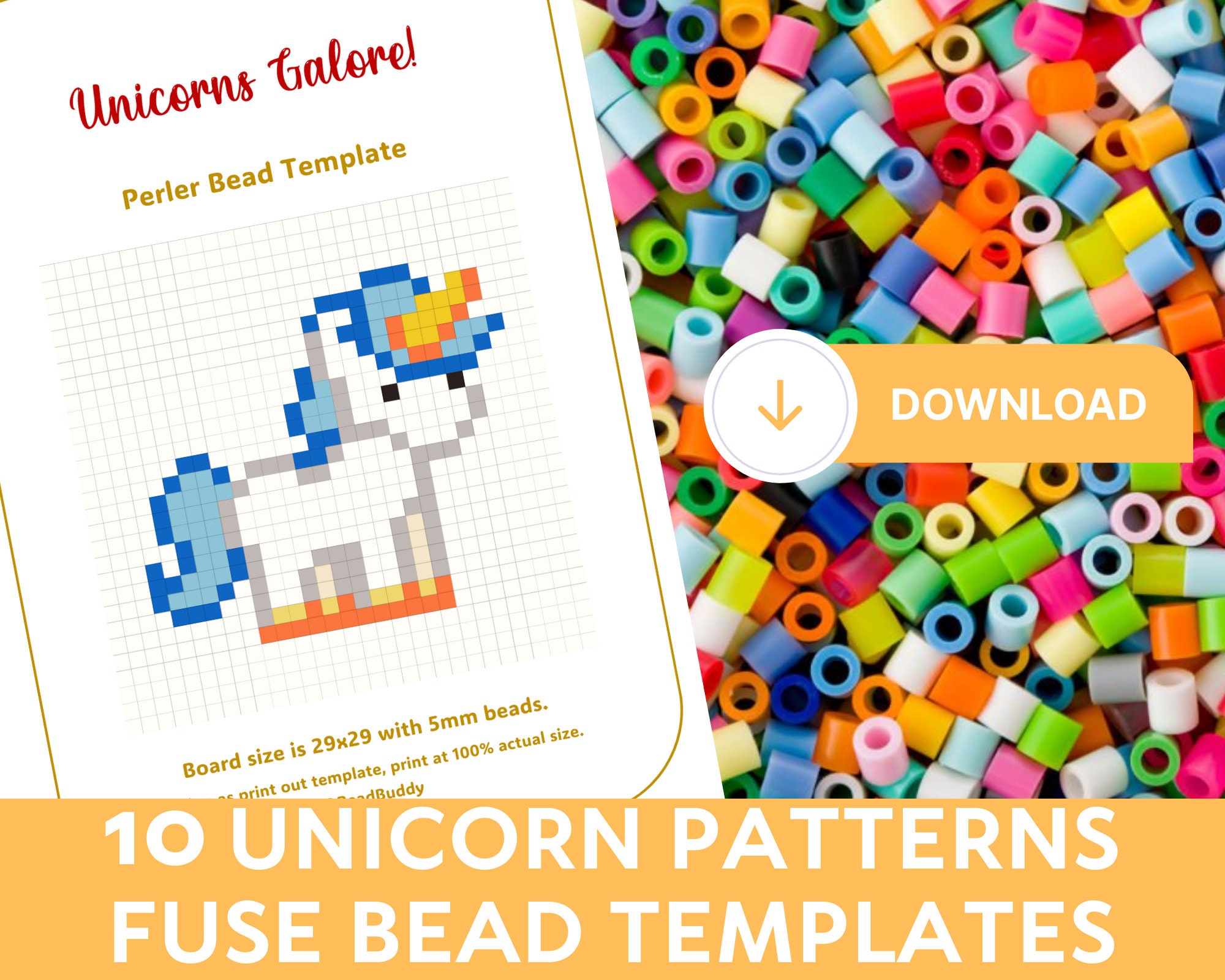 10 Different Unicorn Fuse Bead Template, Hama Perler Nabbi Beads Craft ...