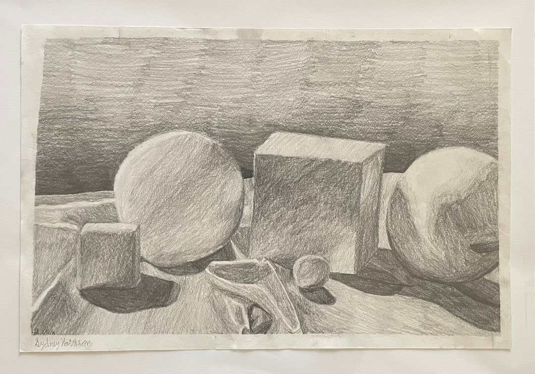 Foam Shapes, Original 16x20 Still Life Drawing, Black and White ...