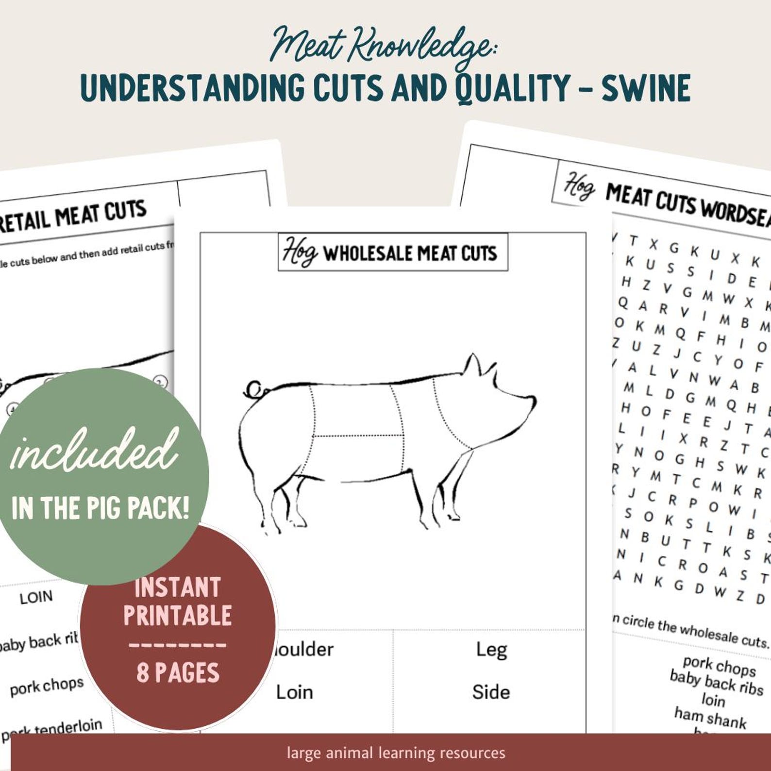 Pig Learning Printable Bundle: Swine Anatomy, Breeds, Bingo (digital ...