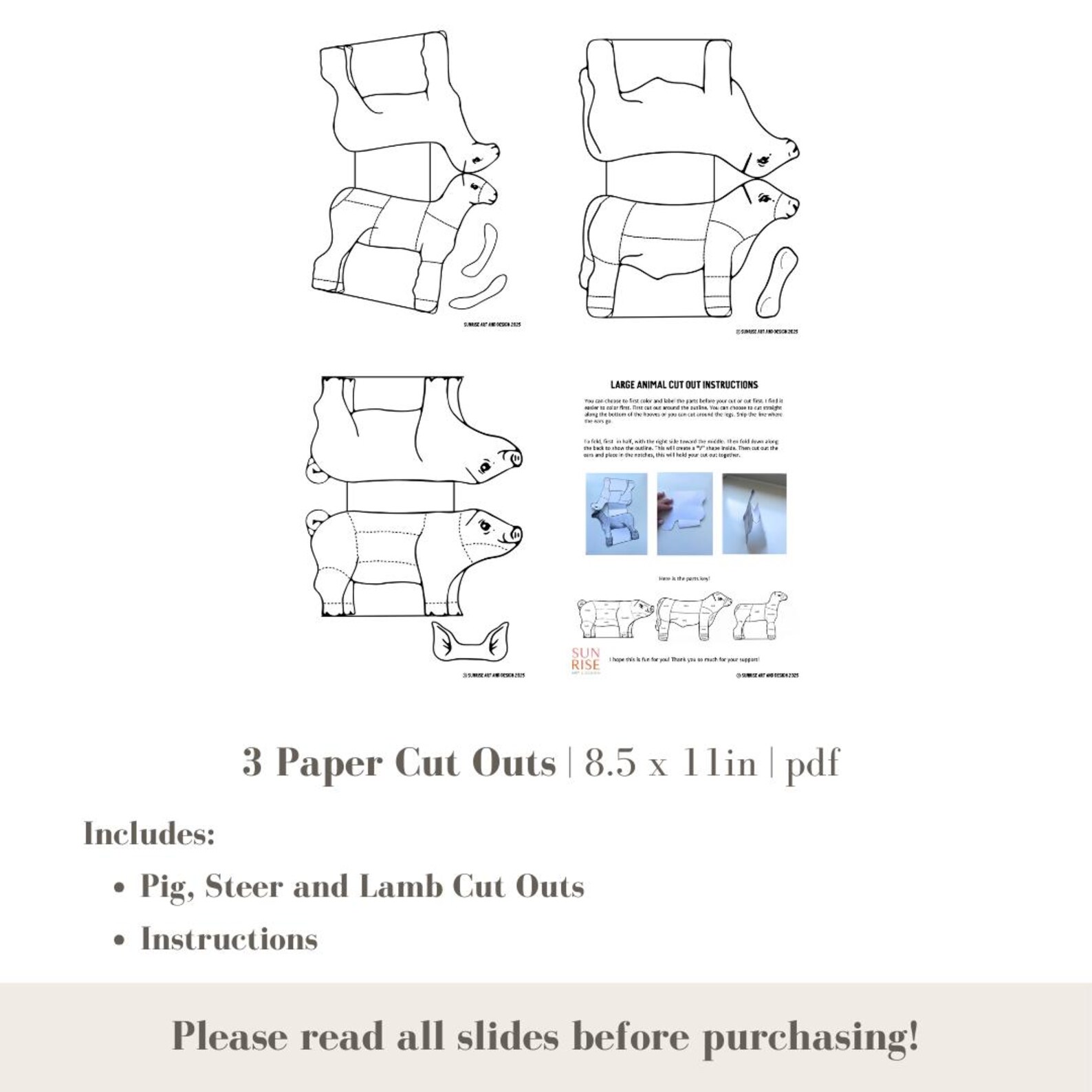 PRINTABLE Livestock Learning Paper Cut-outs - Steer, Sheep, Pig - Etsy