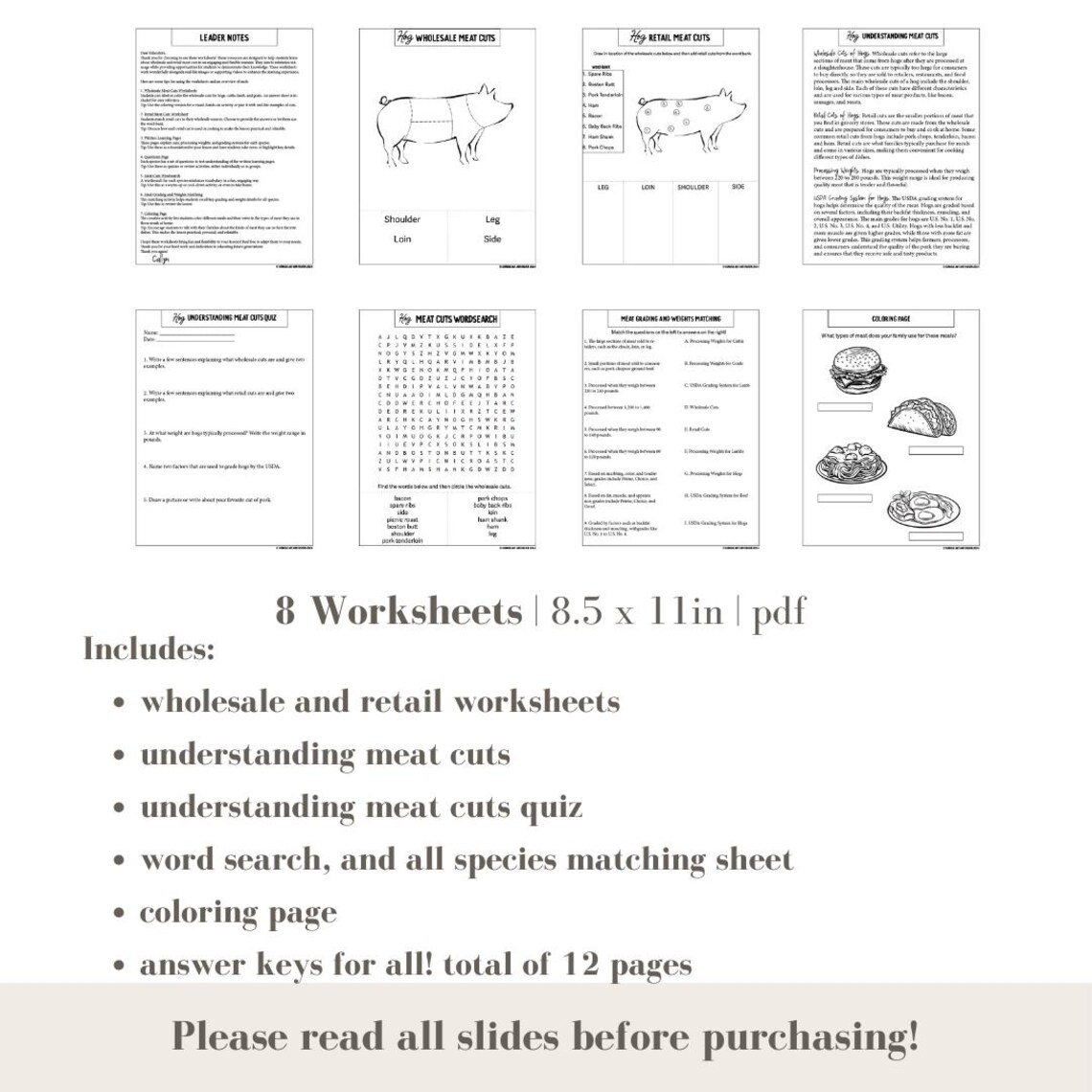 PRINTABLE Hog Meat Cuts and Quality - Learning About Pork - Etsy