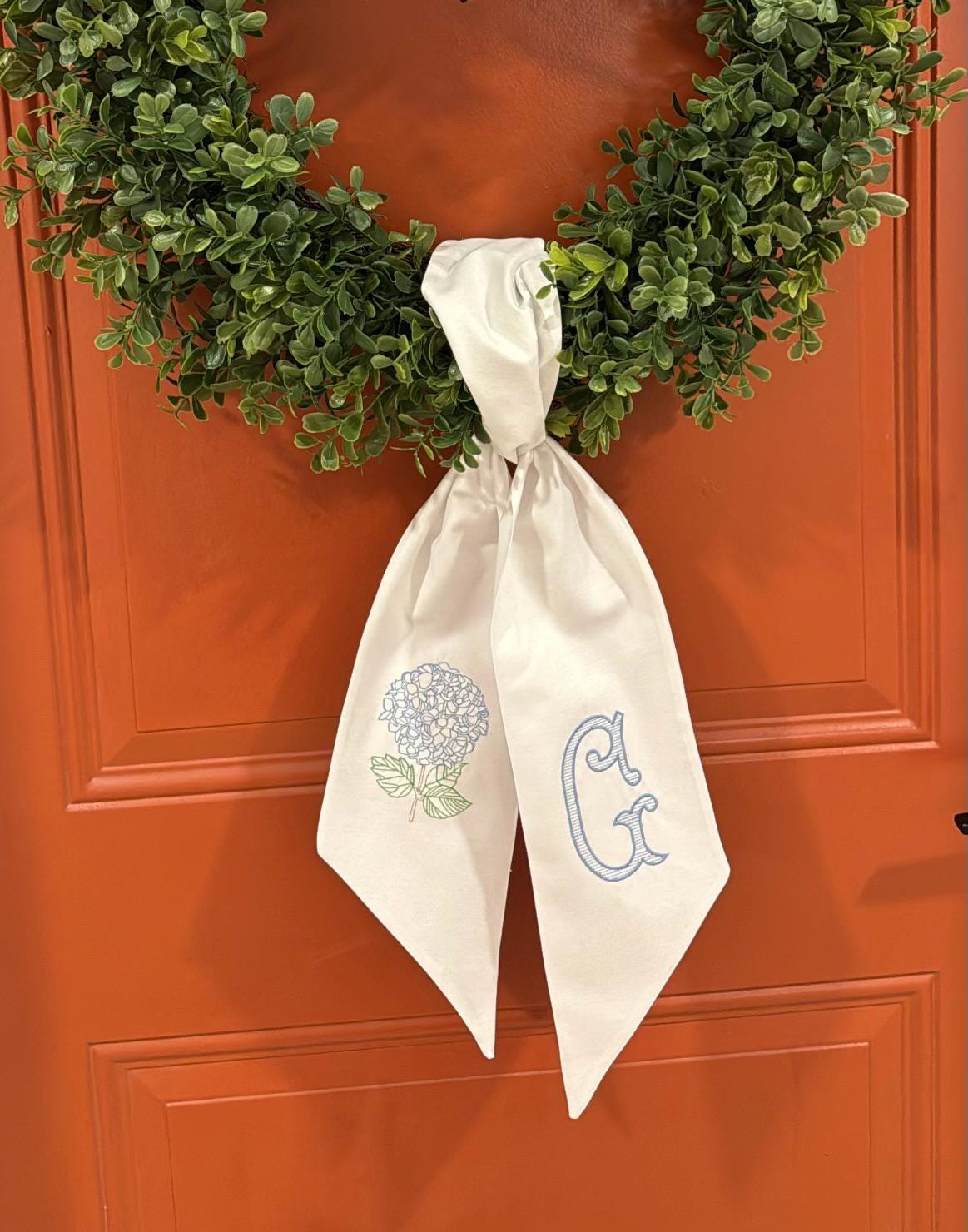 Embroidered Hydrangea Wreath Sash, Personalized Monogram Door Decor ...