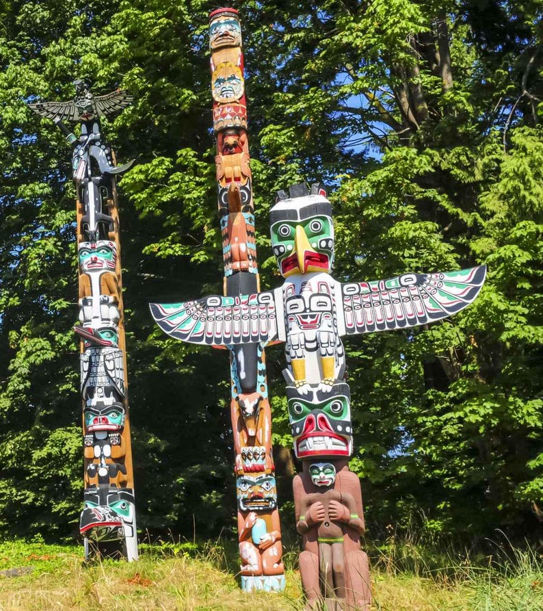 Totem Pole Stained Glass Window Hanging, BC Vancouver Stanley Park ...