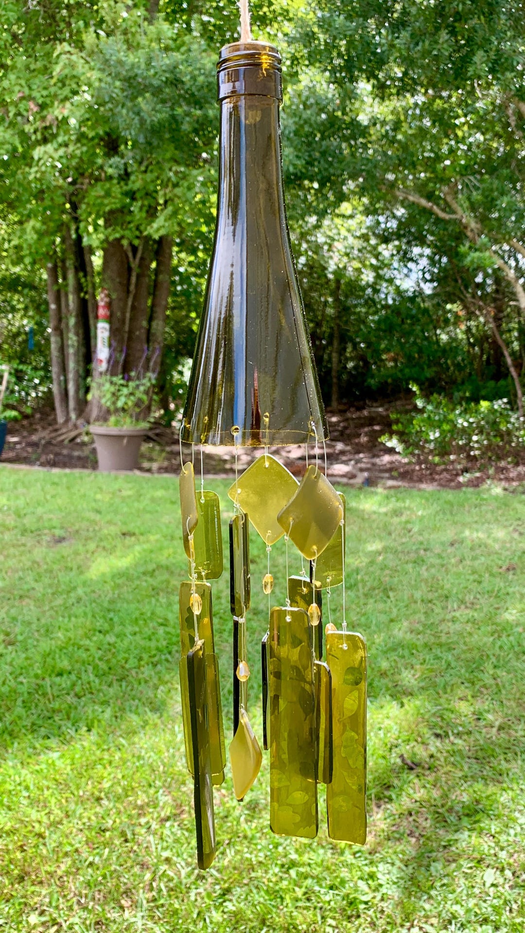 Wine Bottle Wind Chime Amber Fall Etched - Etsy