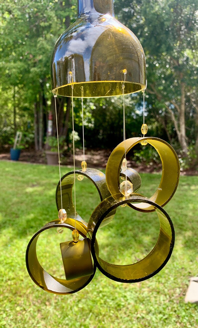 Wine Bottle Wind Chime Brown Rings - Etsy
