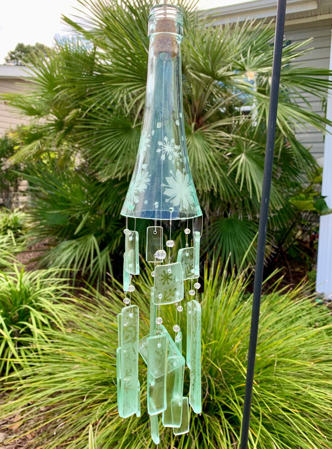 Snowflake Etched Wine Bottle Wind Chime Clear - Etsy