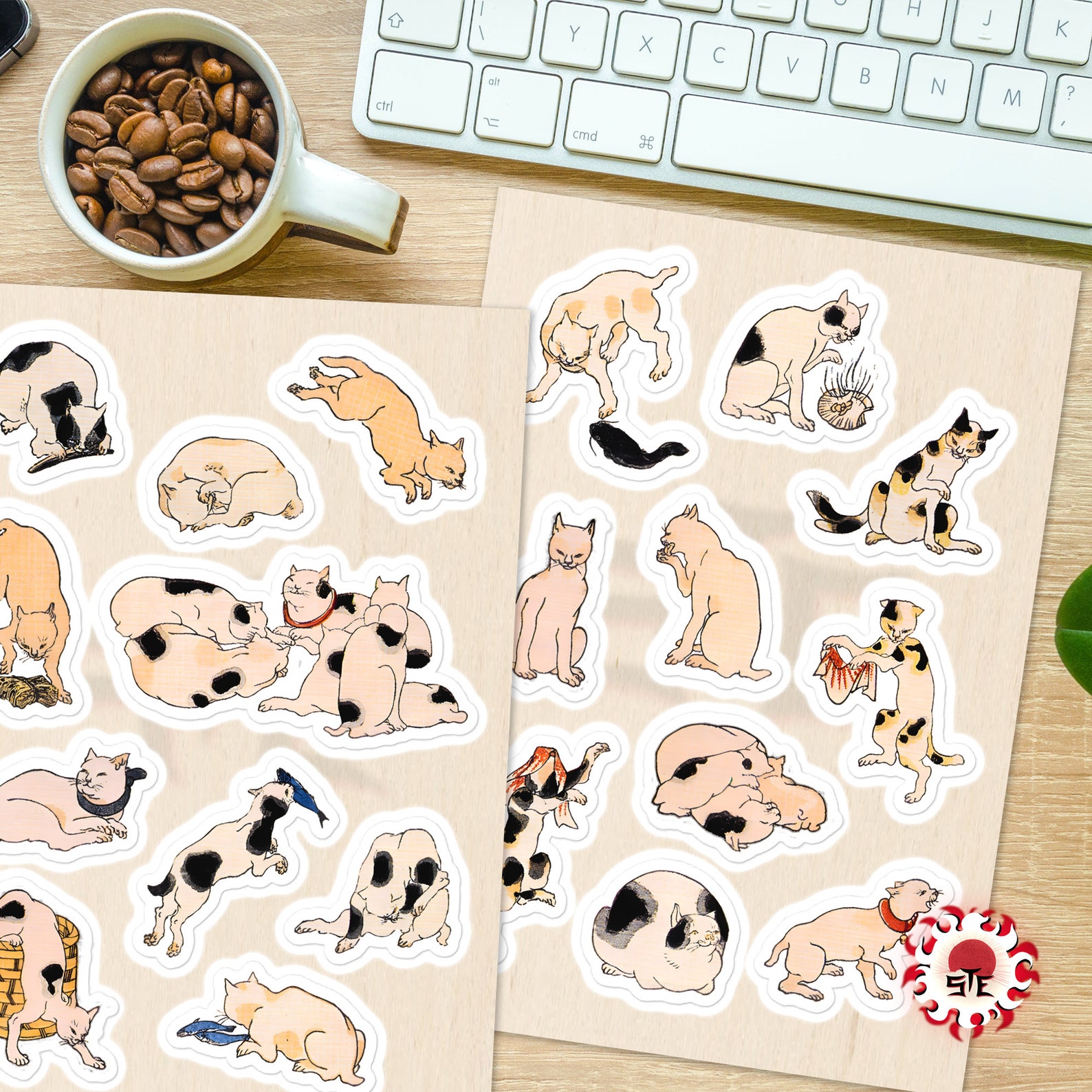 Cute Aesthetic Stickers Sheet Cats, Waterproof Kawaii Decals With Vinyl ...