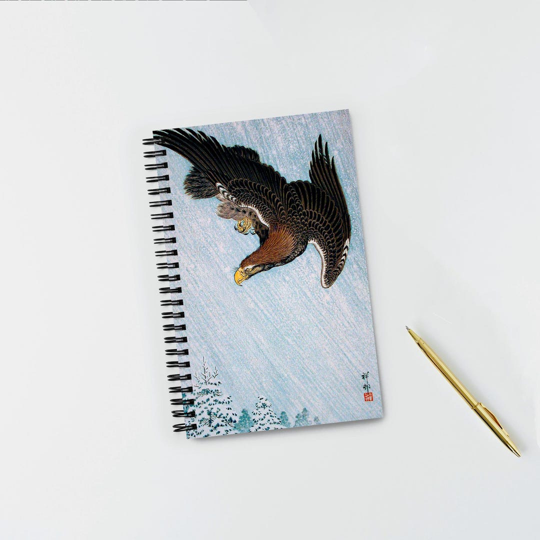 Ukiyo-e Spiral Notebook Majestic Eagle Flying in a Snowy Sky Japanese ...