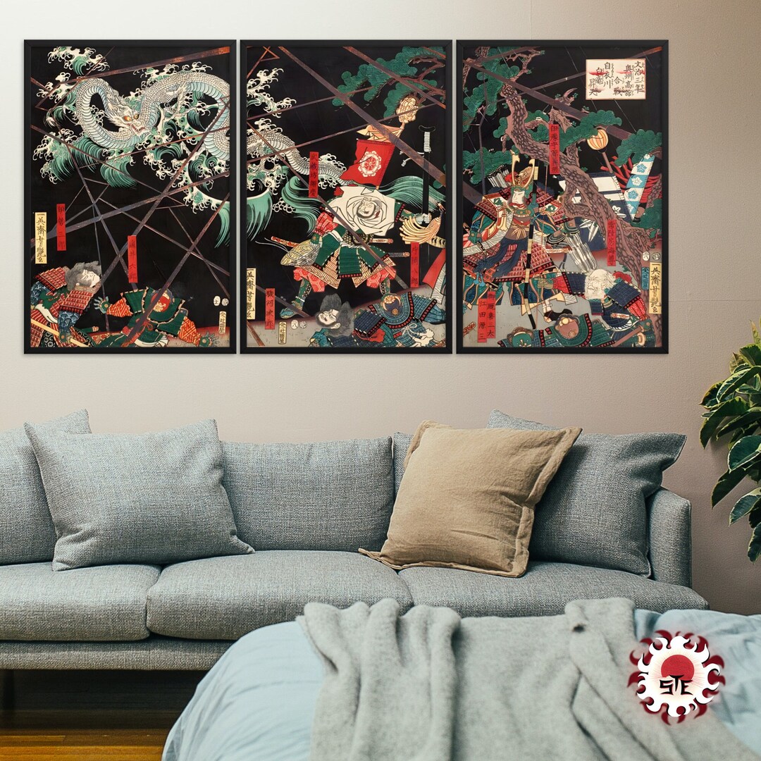 3 Piece Ukiyo-e Dragon Ascends to Heaven Framed Wall Art Print - Etsy
