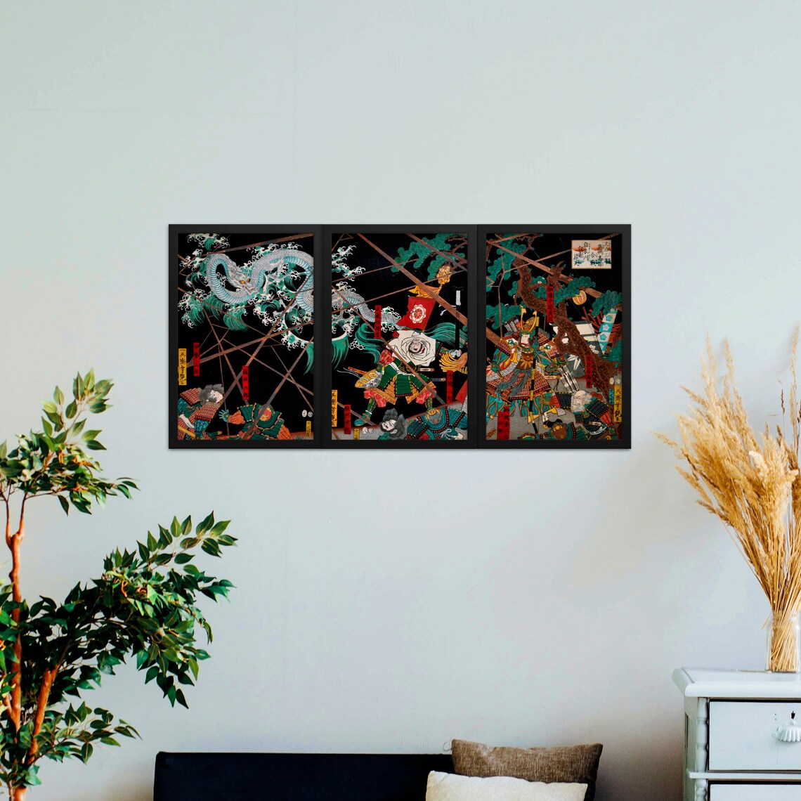 3 Piece Ukiyo-e Dragon Ascends to Heaven Framed Wall Art Print , by ...