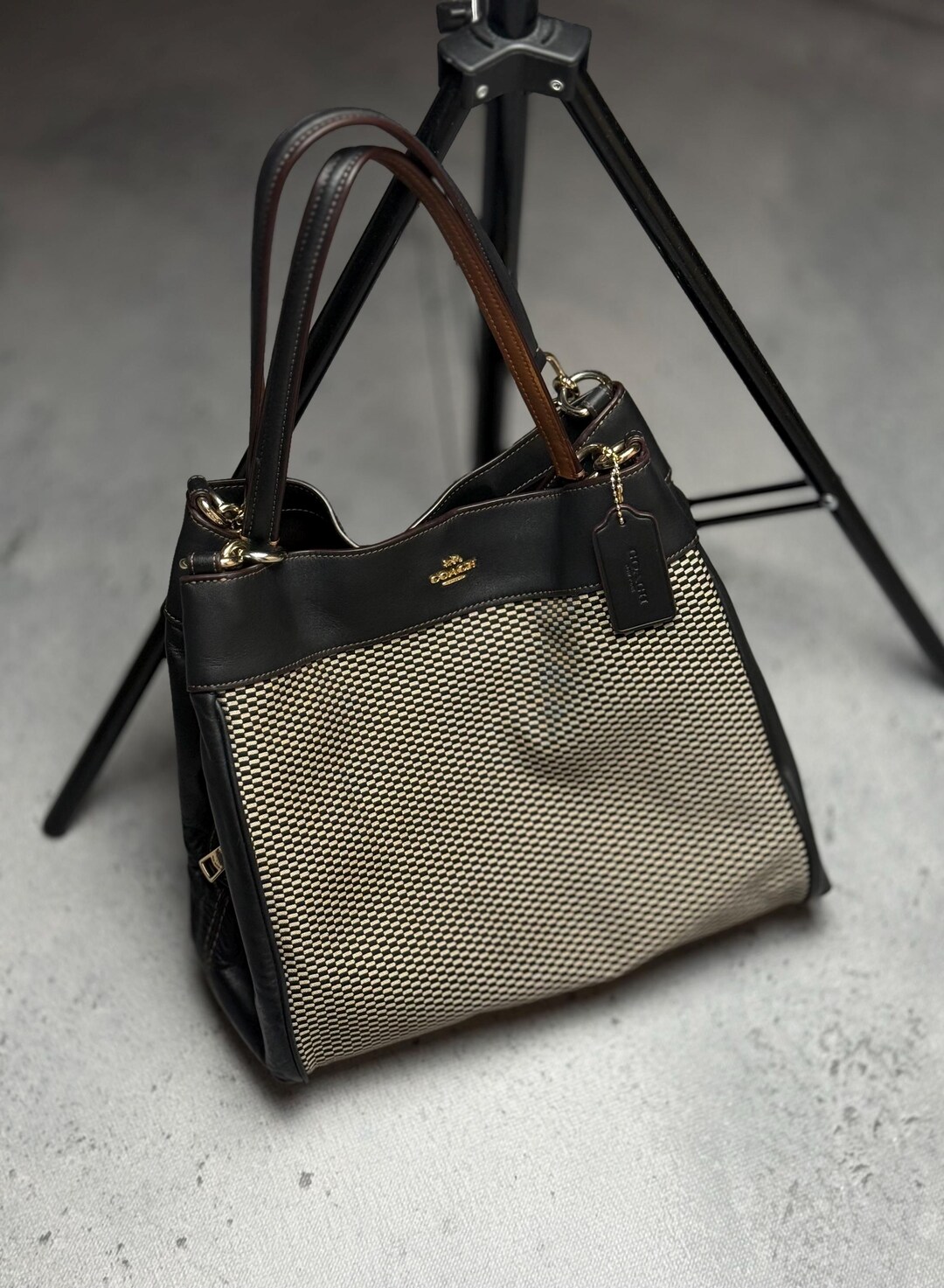 Coach Canvas Leather Tote Bag Lexy Legacy Jacquard Shoulder Bag #F27575 ...