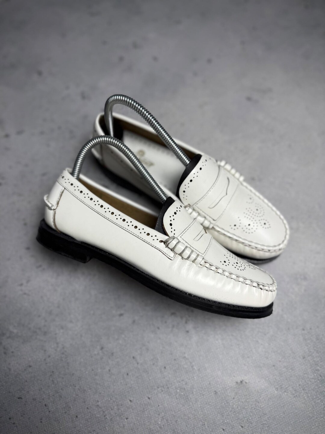 Sebago Womens Vintage White Leather Loafers With Perforated Design ...