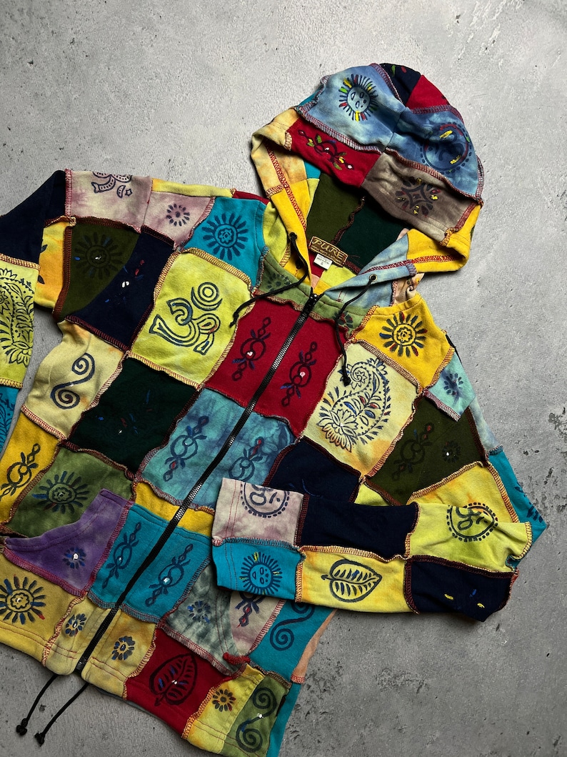 Vintage Nepal Patchwork Multicolor Zip Hoodie Jacket Woman - Etsy