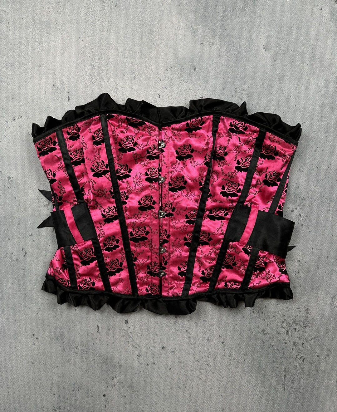 Vintage Hell Bunny Gothic Satin Corset Top Pink Black Rose - Etsy