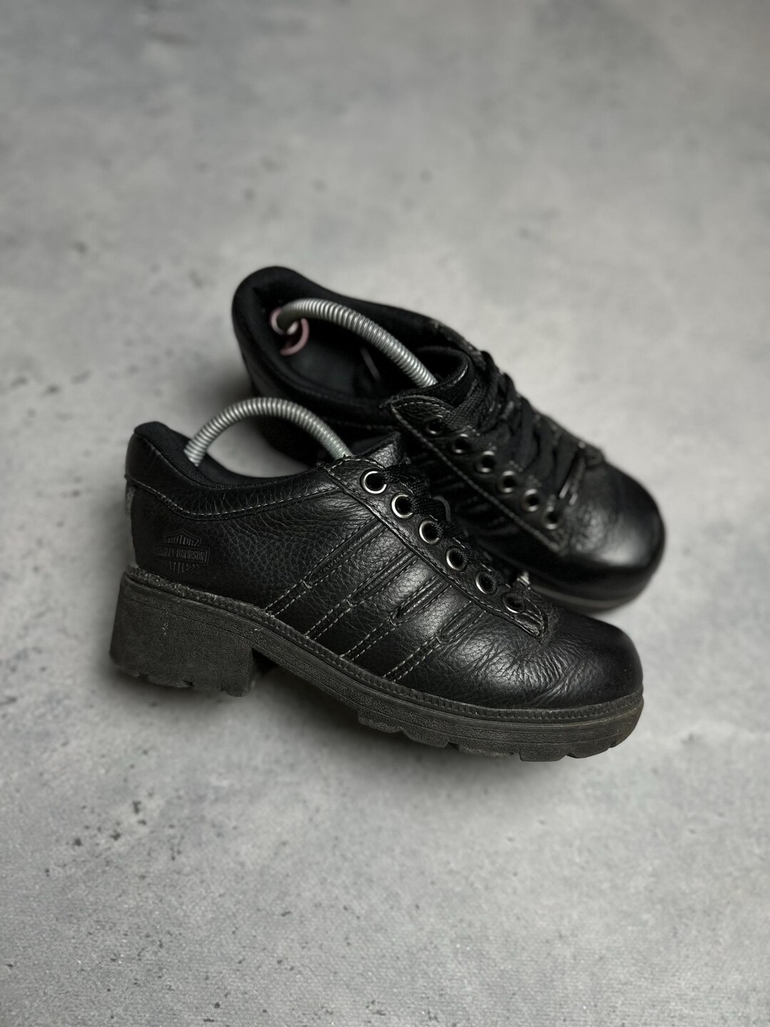 Harley Davidson Vintage Black Leather Derbys Shoes Rock USA - Etsy