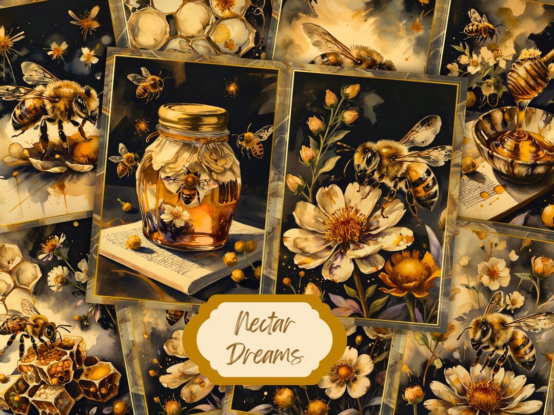 Bees & Honey Digital Collage Kit | Printable Journal Pages | Nature ...