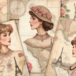 Paris Roses Junk Journal Antique Papers - Printable Collage Sheets and ...