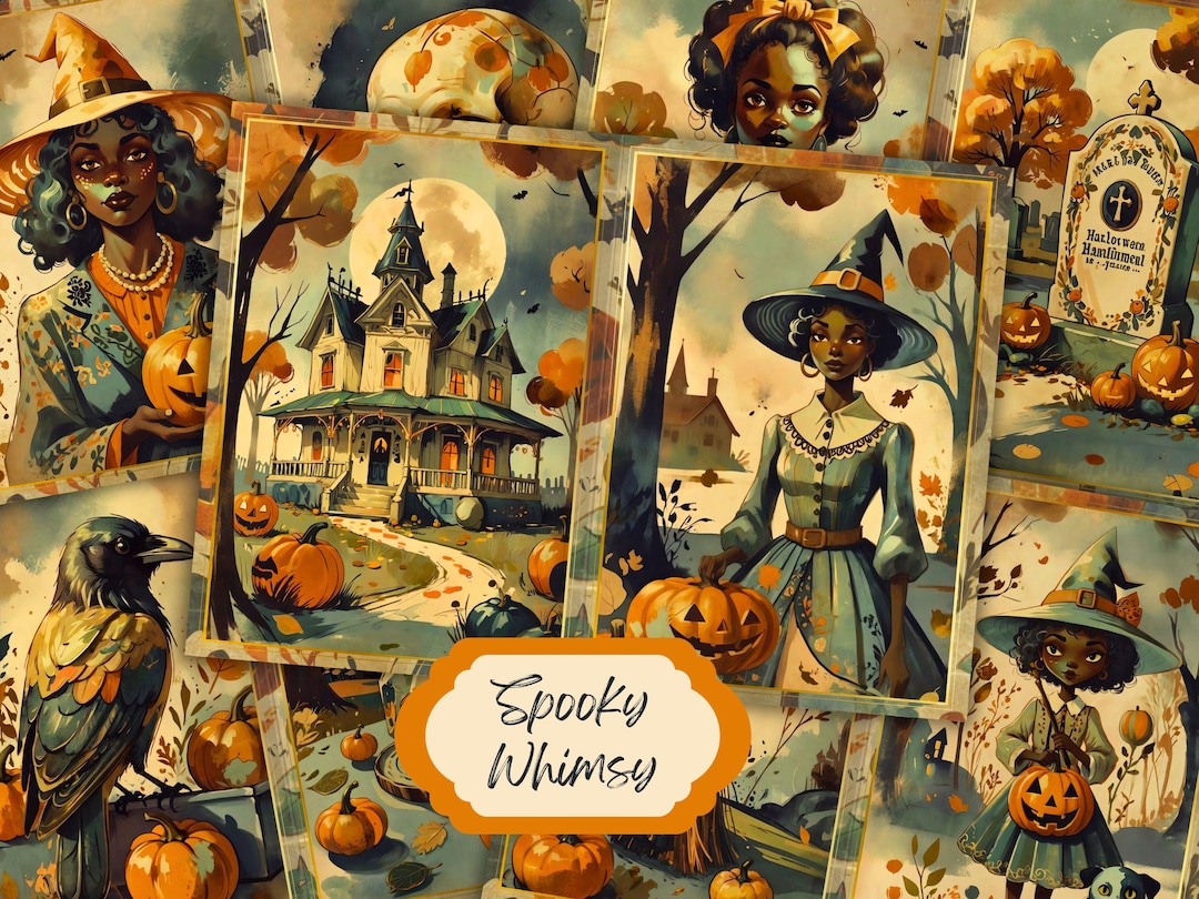 Black Witches Halloween Collage Kit: Spooky Junk Journal Pages (digital ...