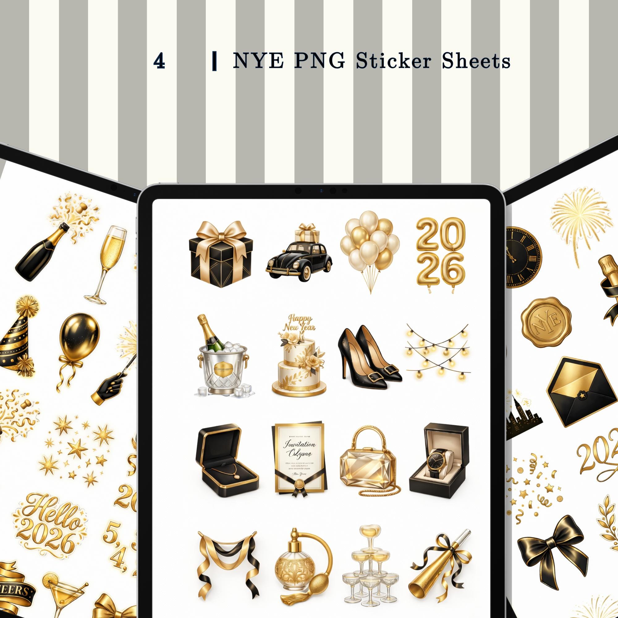 2026 New Year’s Eve Sticker Sheets Kit | NYE Stickers PNG | Black ...