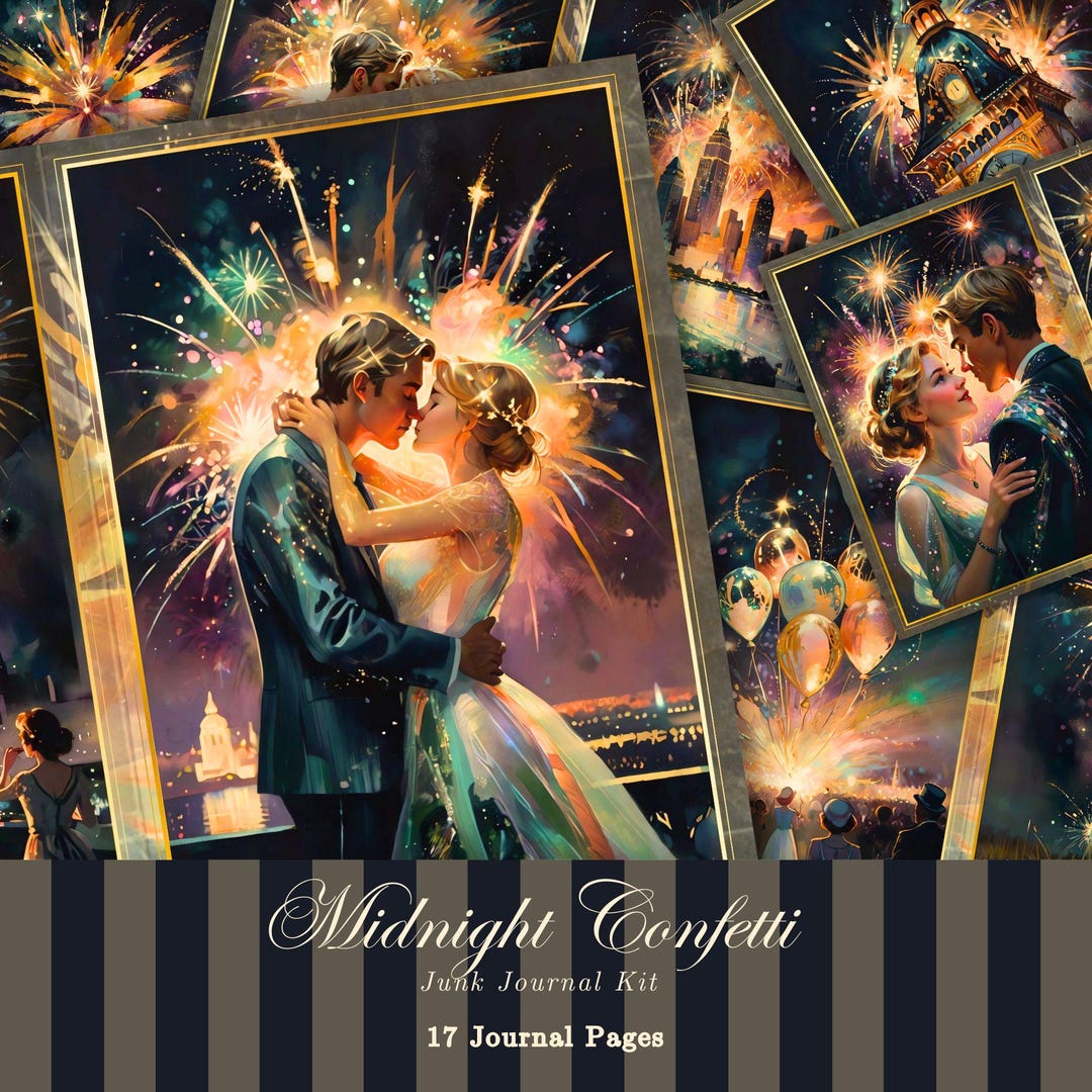 New Year's Eve Collage Kit: Vintage Ephemera, Art Journal Pages ...