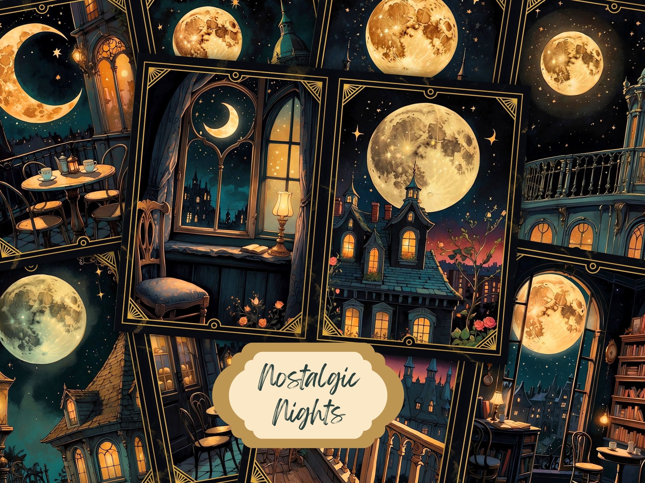 Celestial Moon Junk Journal Pages, Digital Scrapbook Paper Kit, Vintage ...