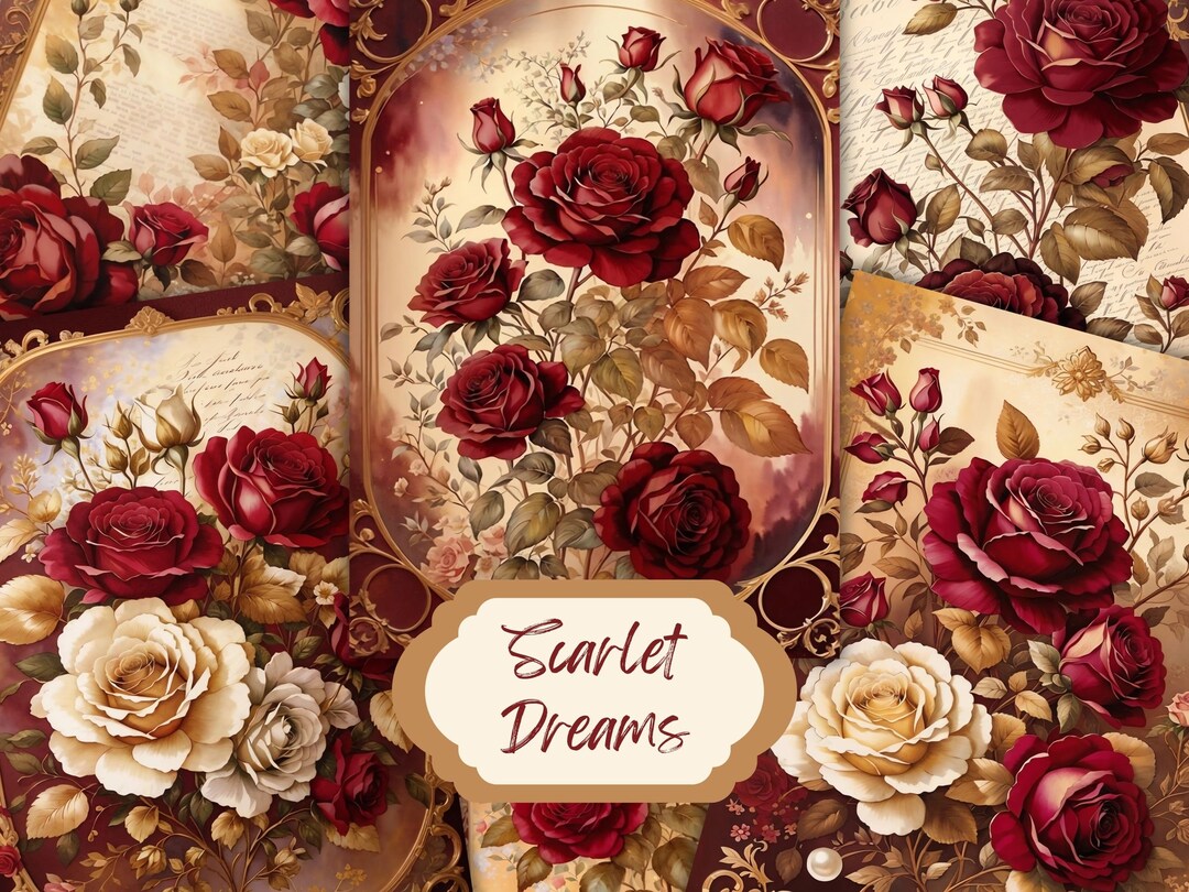 Vintage Red Burgundy Rose Junk Journal Printables, Floral Ephemera for ...
