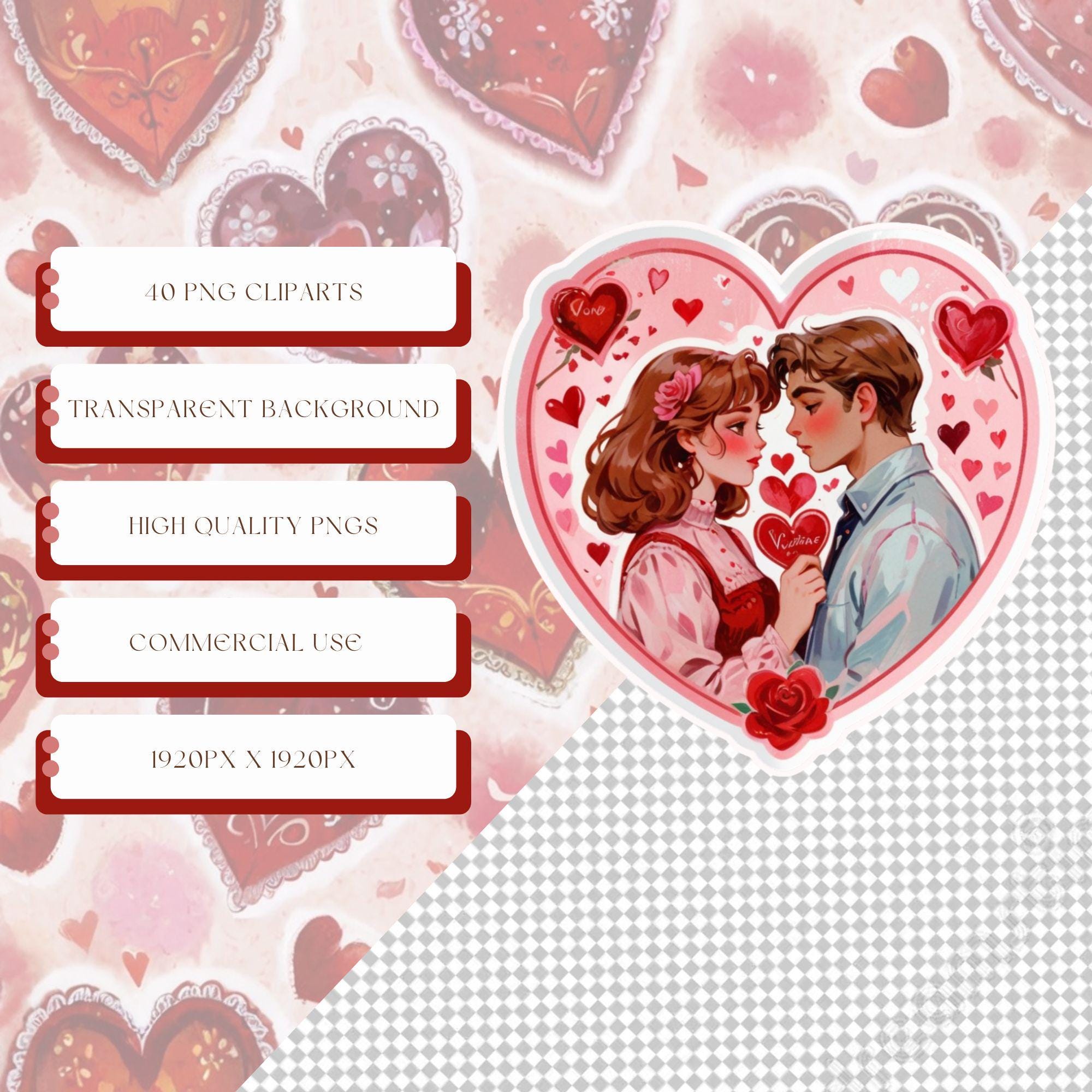 Valentine's Day Clipart: Romantic Cupid, Hearts, Roses (PNG Digital ...