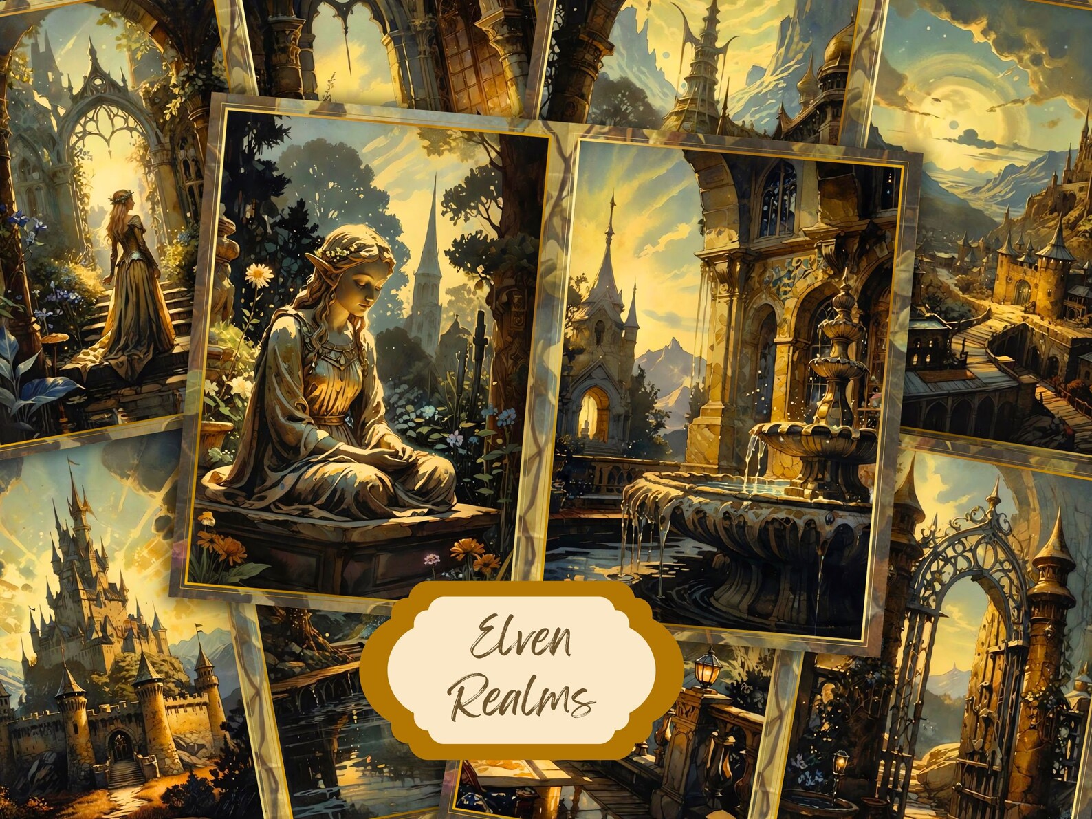 Elven City Digital Collage Pages Kit - Fantasy Art Printables for Junk ...