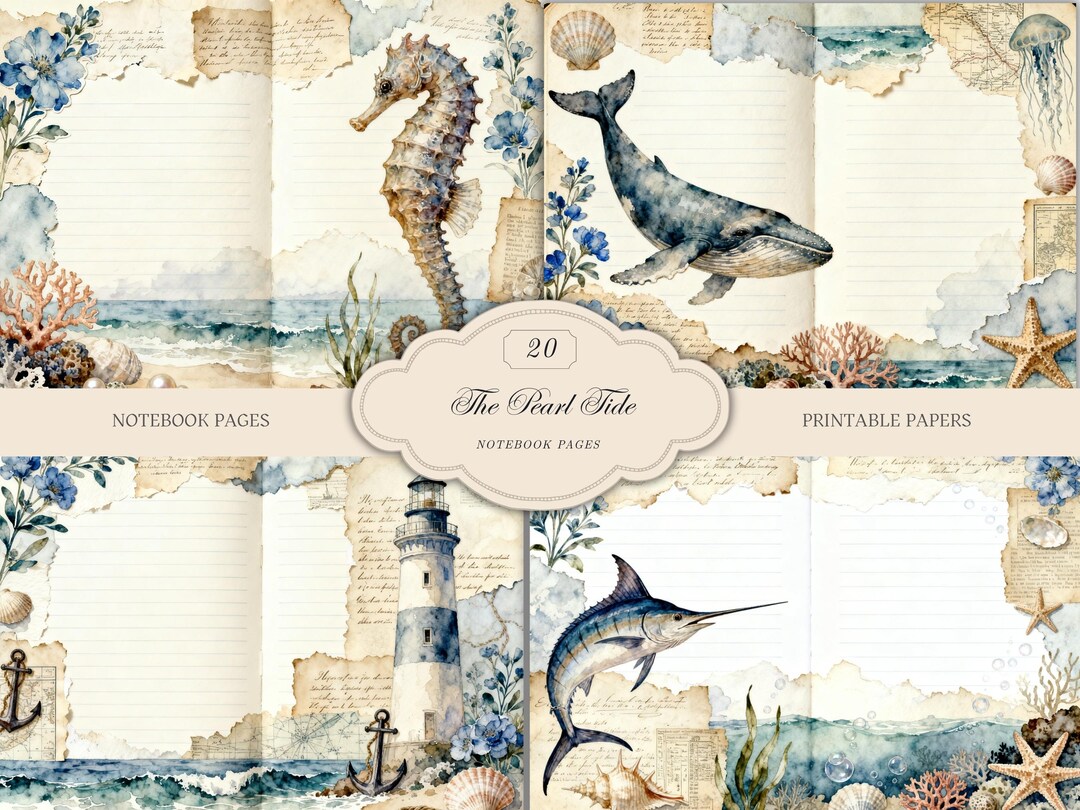 Ocean Junk Journal Pages, Printable Lined Notebook Paper, Vintage ...