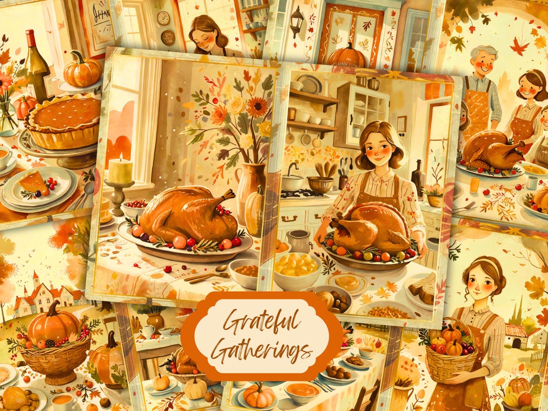Vintage Thanksgiving Digital Collage Kit, Cozy Autumn Printable Pages ...