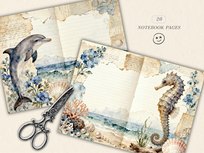 Ocean Junk Journal Pages, Printable Lined Notebook Paper, Vintage ...
