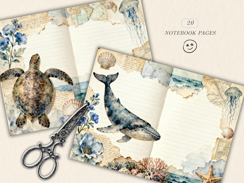 Ocean Junk Journal Pages, Printable Lined Notebook Paper, Vintage ...