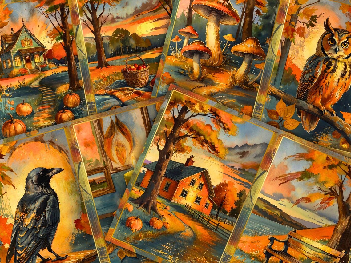 Autumn Cottagecore Digital Collage Kit Cozy Fall Printable Papers ...