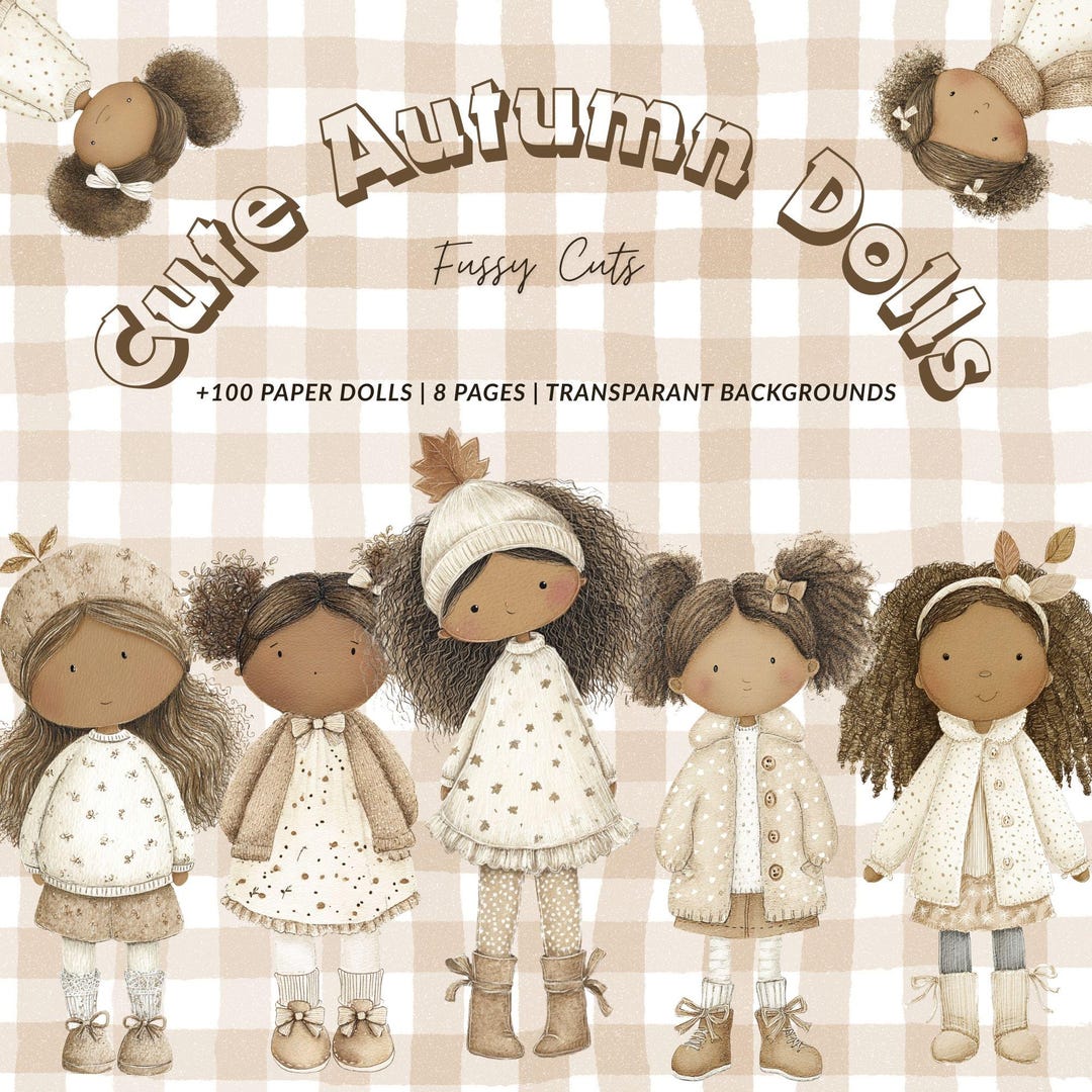Autumn Black Paper Dolls Printable Kit Bundle: Cozy Scrapbook Fussy ...
