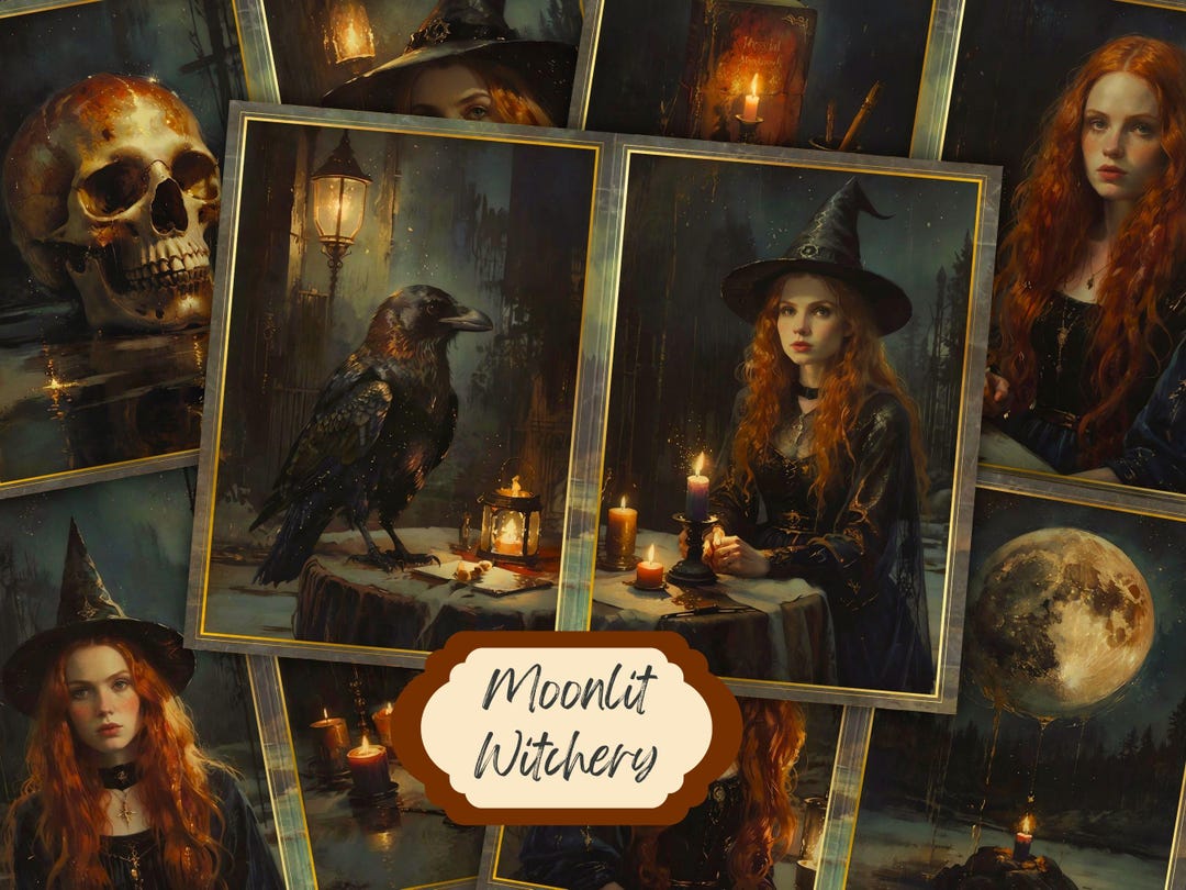 Halloween Witch Digital Collage Kit, Moonlit Witchery, Spooky ...