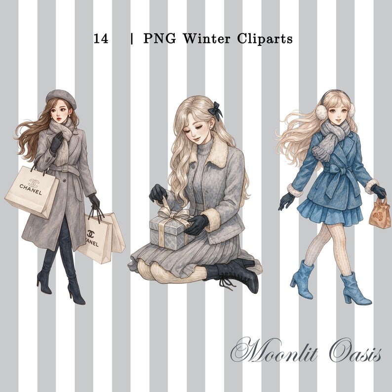 Winter Fashion Girl Clipart | Cozy Women PNG Stickers (digital Download ...